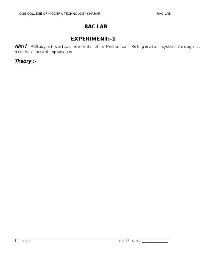 Rac Lab Experiment:-1: Aim Theory | PDF | Refrigeration | Physical ...
