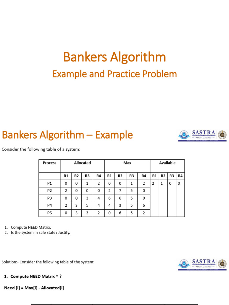 2-Unit - III - Bankers Algorithm - Safety Algorithm - Practice Exercise | PDF | Algorithms ...