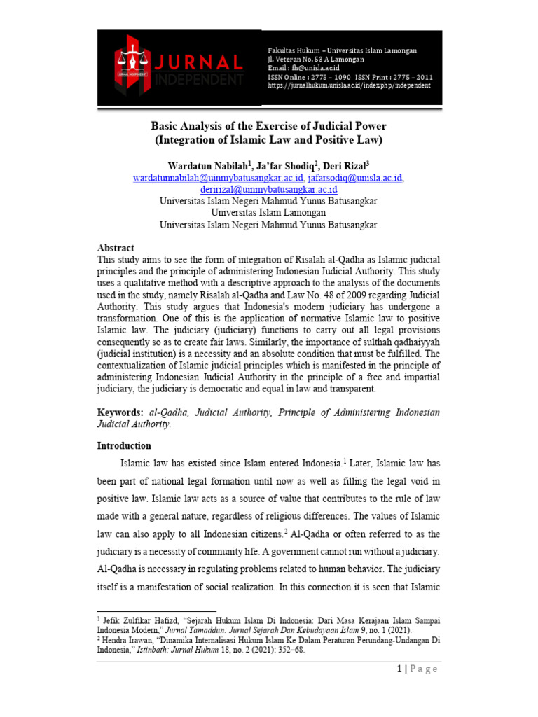 Basic Analysis of The Exercise of Judicial Power (Integration of ...