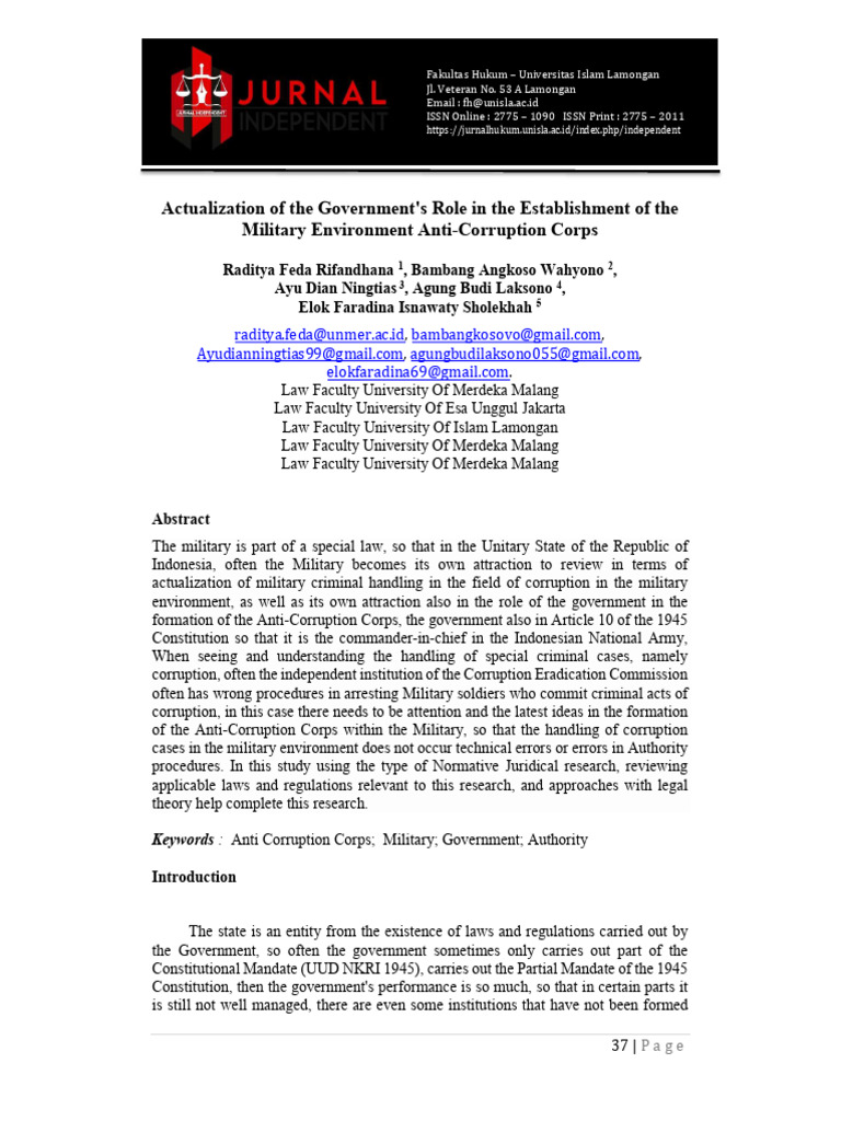 Actualization of The Government's Role in The Establishment of The Military Environment Anti ...