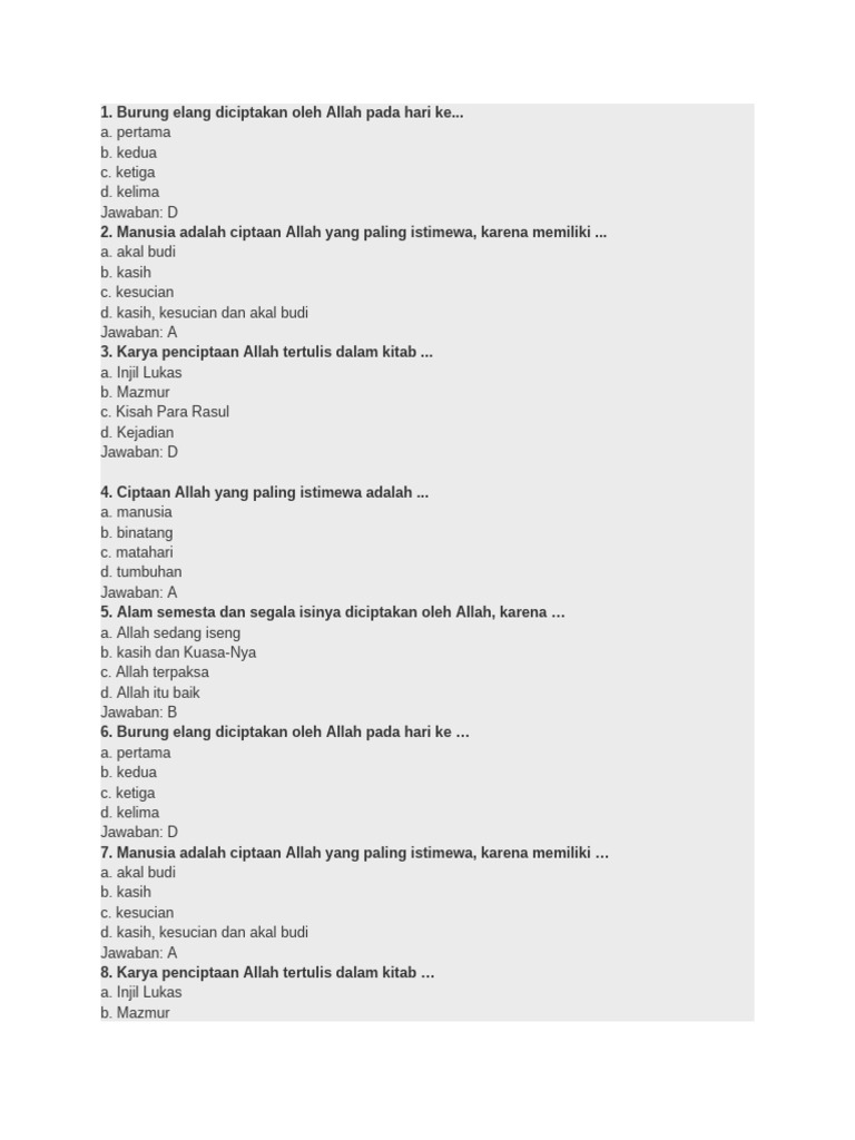 Soal Agama Kelas 4 | PDF