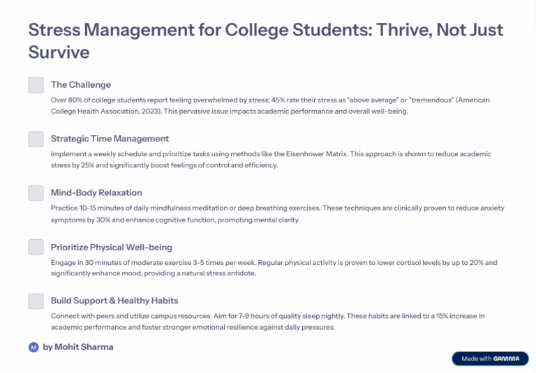 Stress Management For College Students Thrive Not Just Survive | PDF