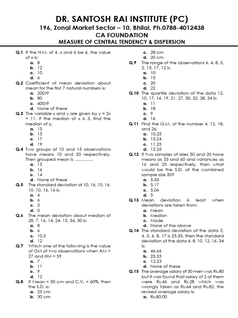 Central Tendency and Dispersion Measures | PDF | Mean | Median