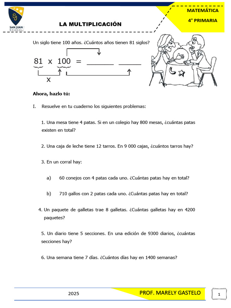Ejercicios de Multiplicación 4° Primaria | PDF