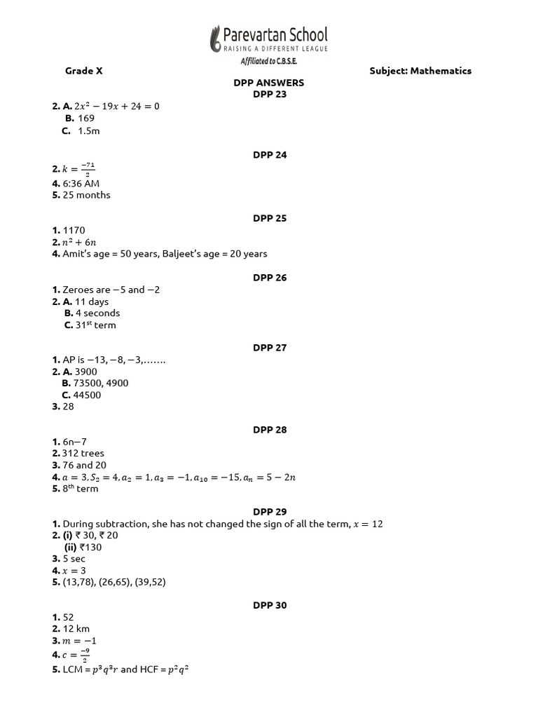 DPP 23 To 33 Answers | PDF