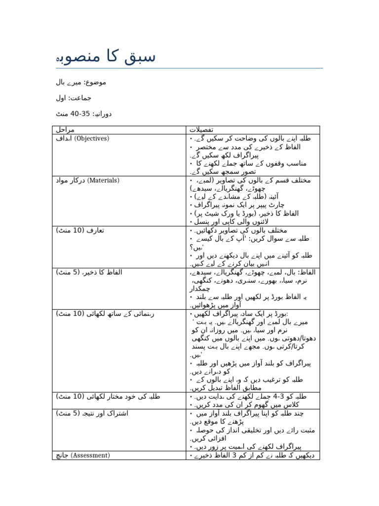 Lesson Plan Grade1 | PDF