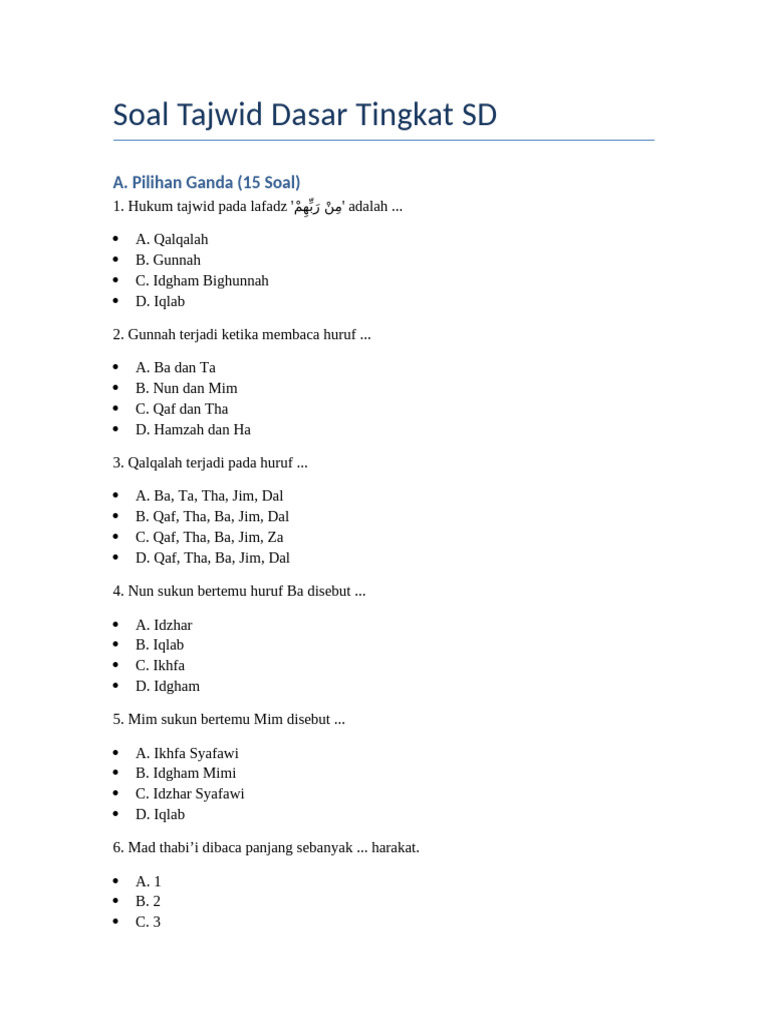 Soal Tajwid Dasar untuk SD | PDF