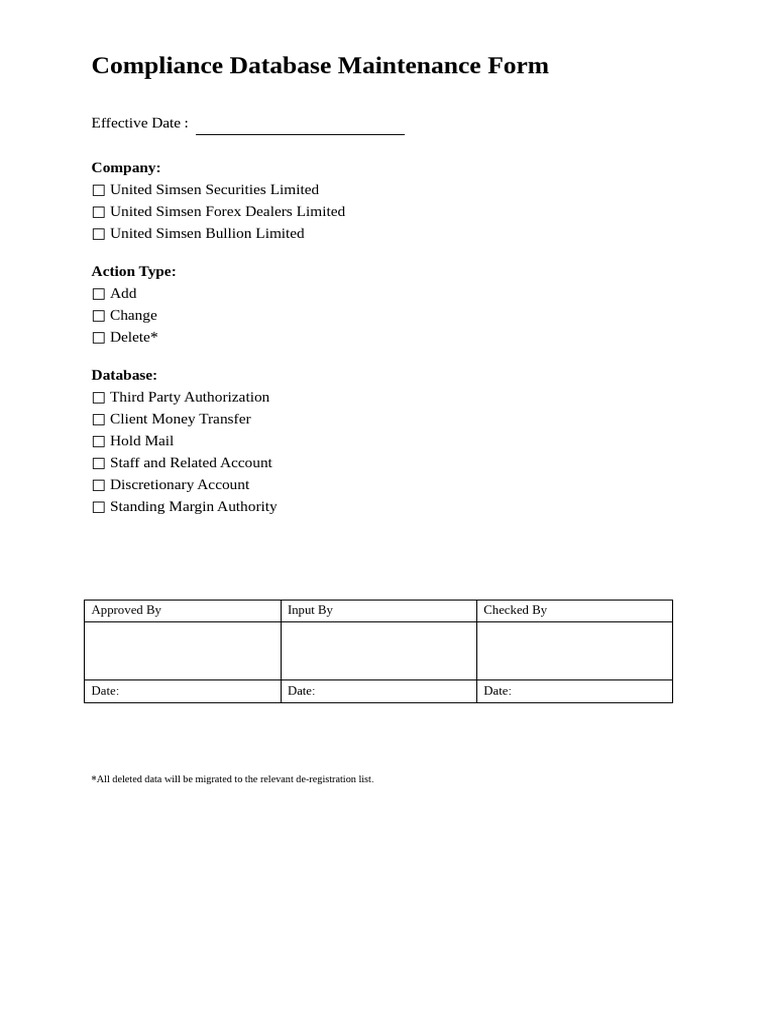 Database Maintenance Form | PDF