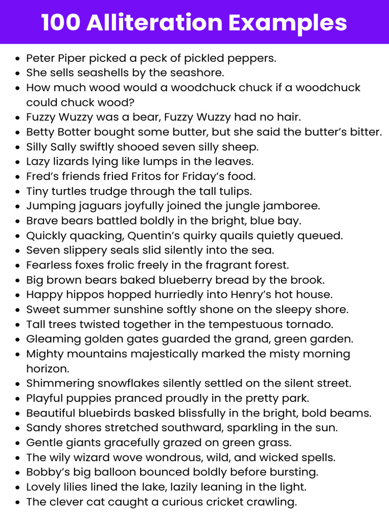 100 Alliteration Examples 1 | PDF