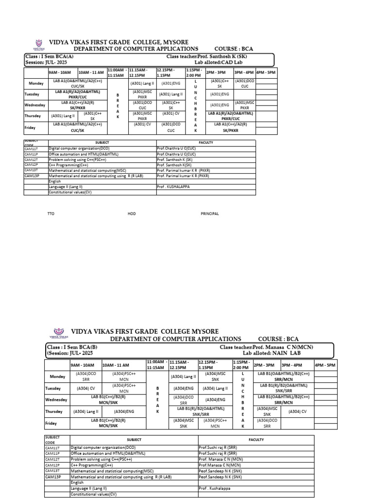 Odd Sem Time Table - 2025 Updated | PDF | Systems Engineering | Software