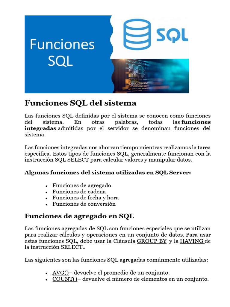 Funciones SQL Del Sistema | PDF | SQL | Servidor SQL de Microsoft