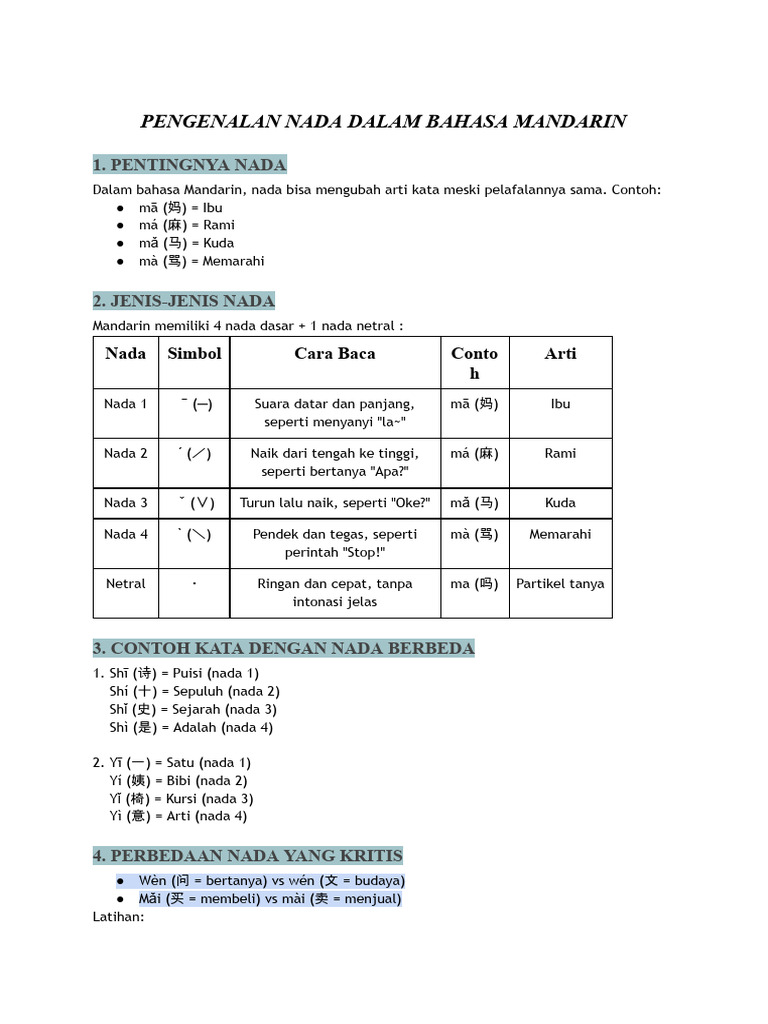 Pengenalan Nada dalam Bahasa Mandarin | PDF