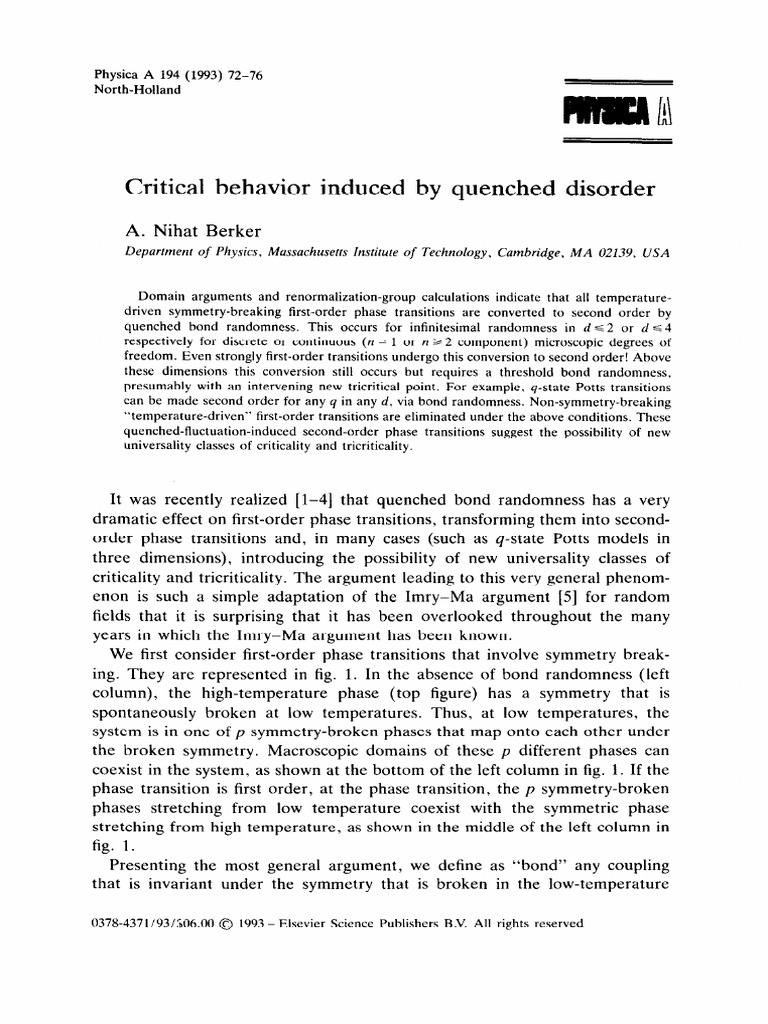 Critical Behavior Induced by Quenched Disorder | PDF | Phase Transition ...