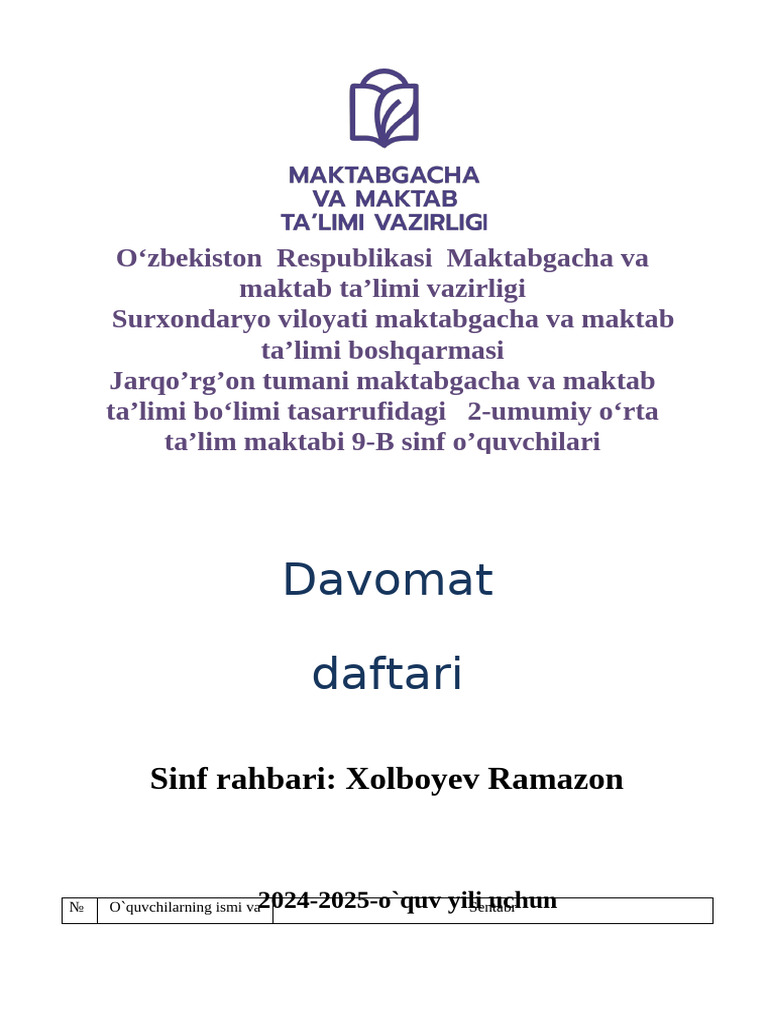 9-B Davomat Daftari | PDF