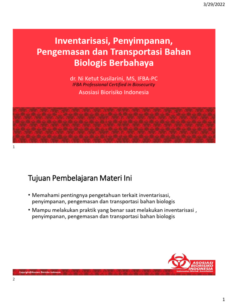 H3 - Inventarisasi, Penyimpanan, Pengemasan Dan Transportasi Bahan Biologis Berbahaya | PDF