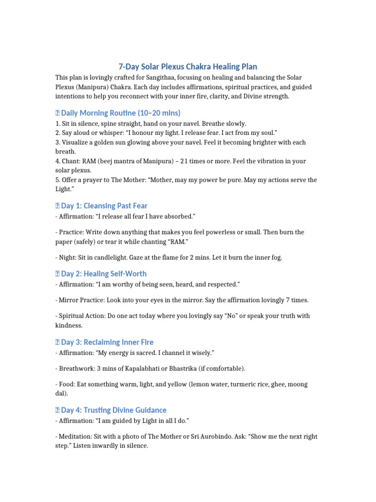 Solar Plexus Chakra Healing Plan Sangithaa | PDF | Spirituality