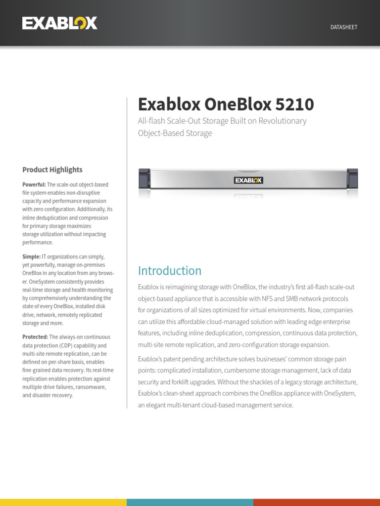 Exablox Datasheet OneBloxOneSystem 5210 | PDF | Computer Data Storage ...