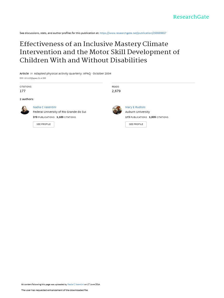 Effectiveness of An Inclusive Mastery Climate Intervention and The ...