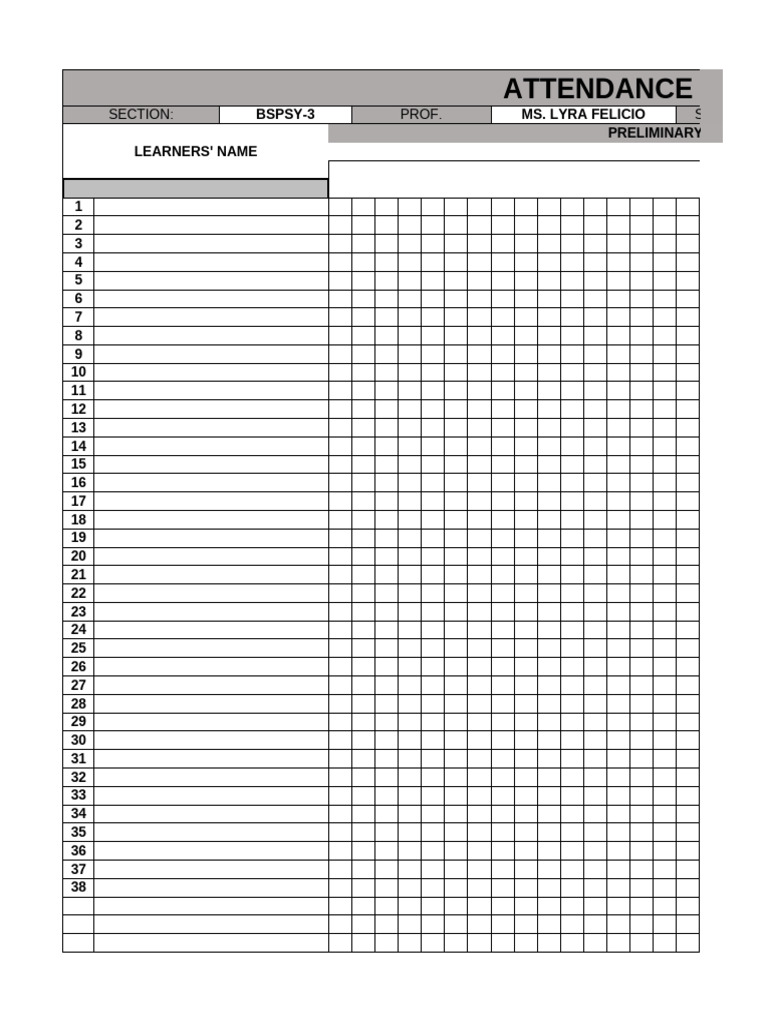 Attendance Sheet 1st Sem | PDF