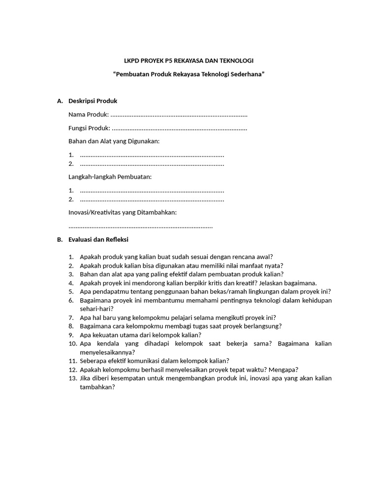 LKPD Pembuatan Produk Rekayasa Teknologi Sederhana | PDF
