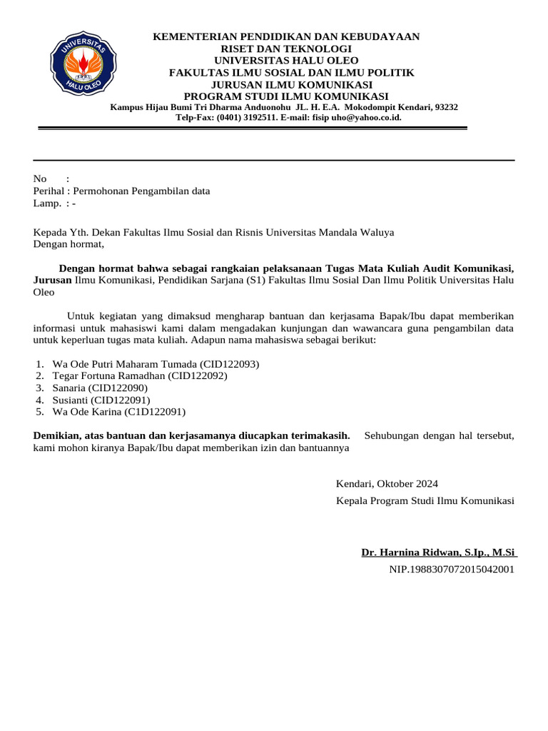 Surat Permohonan Pengambilan Data Mandala | PDF