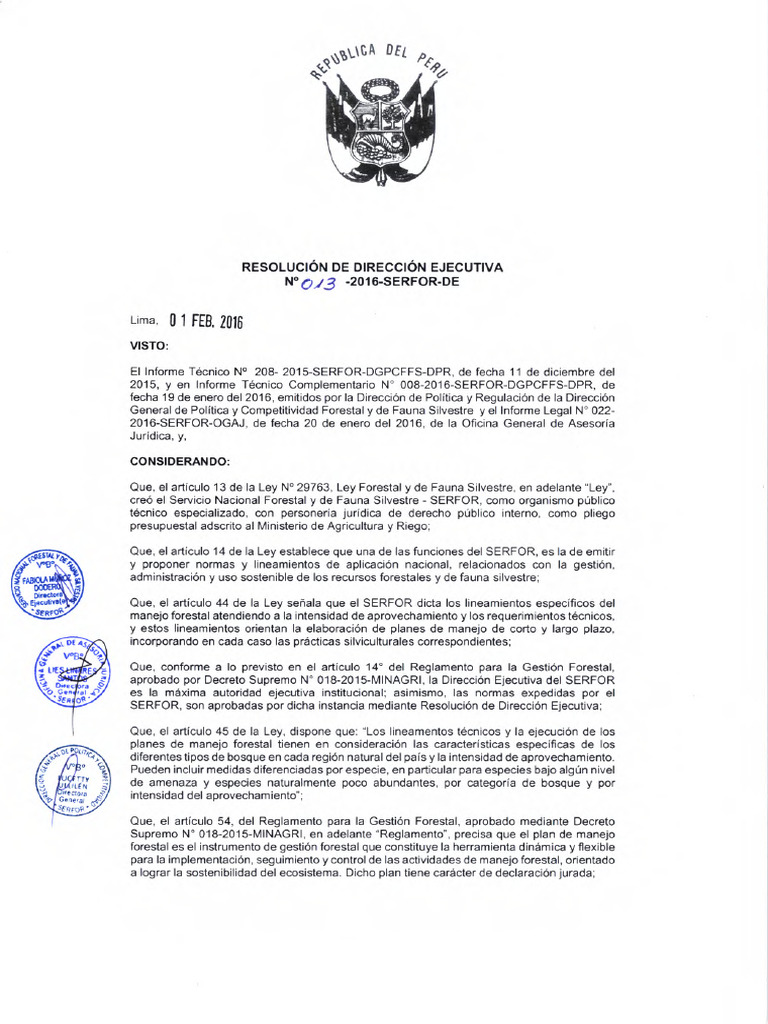Rde #013-2016-Serfor-De (Lineamientos Pmfi Opb) | PDF