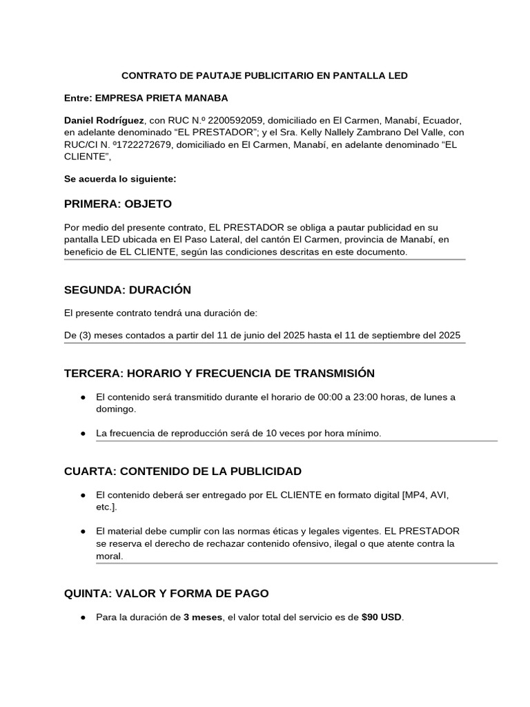 Contrato Prieta Manaba | PDF