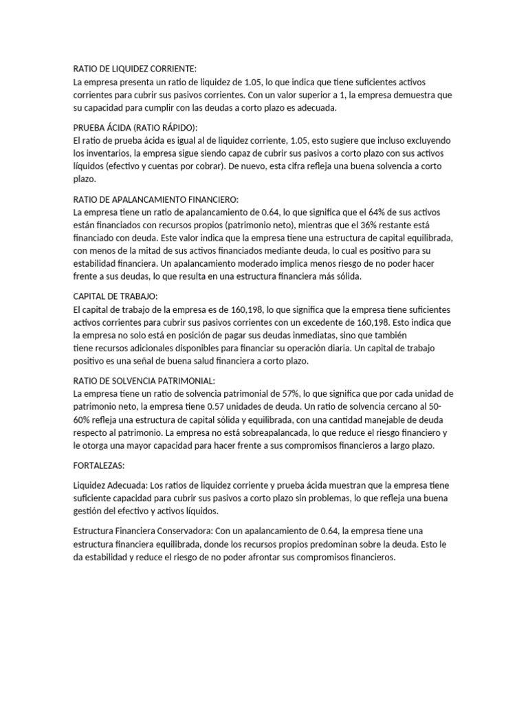 Ratio de Liquidez Corriente Analisis | PDF | Capital de trabajo | Liquidez de mercado