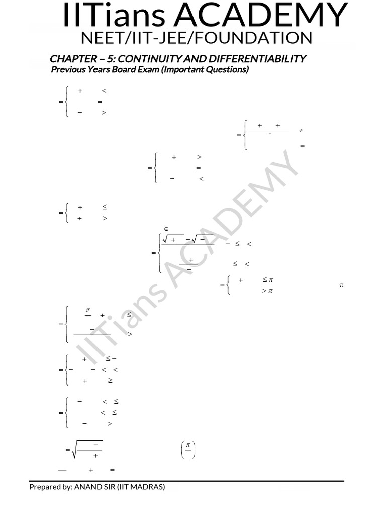 Continuity and Differentiability Board Questions XII | PDF | Chess Theory | Chess