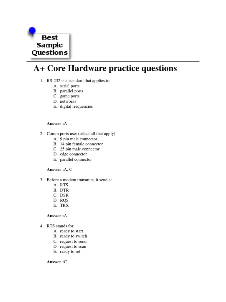 A+ Core Hardware Practice Questions | PDF | Manufactured Goods ...