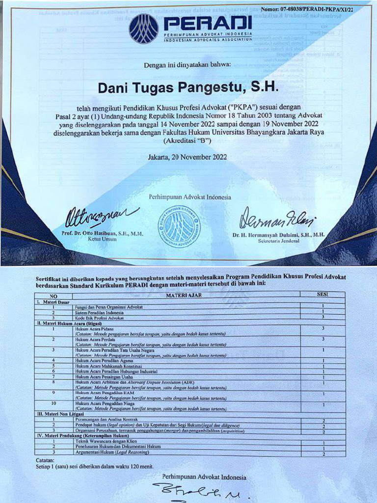 Sertifikat Pkpa Peradi | PDF