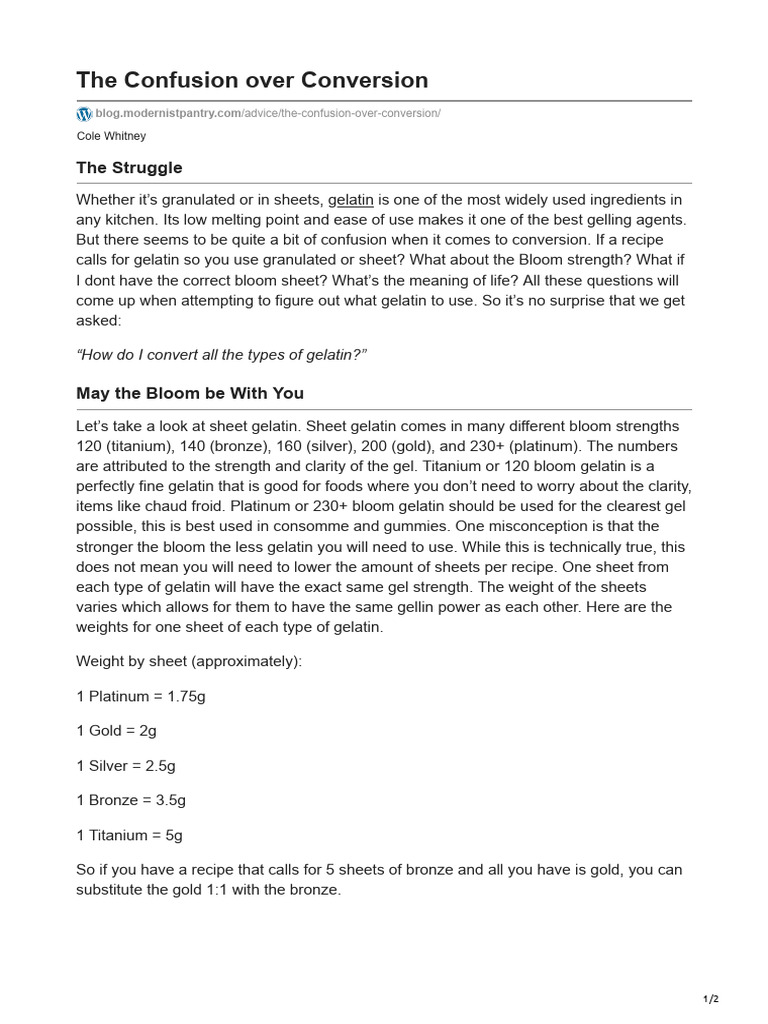 Gelatin Bloom Strength Conversion Guide | PDF | Gelatin | Foods