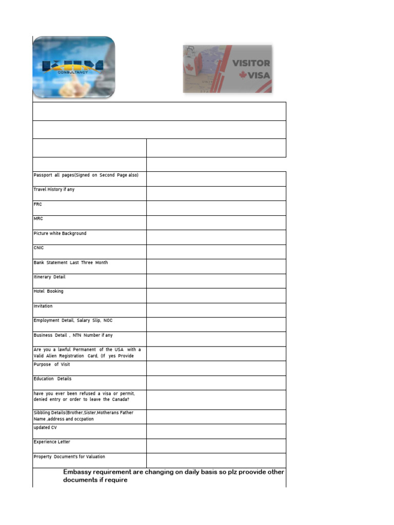 Canada Visit Visa Checklist | PDF