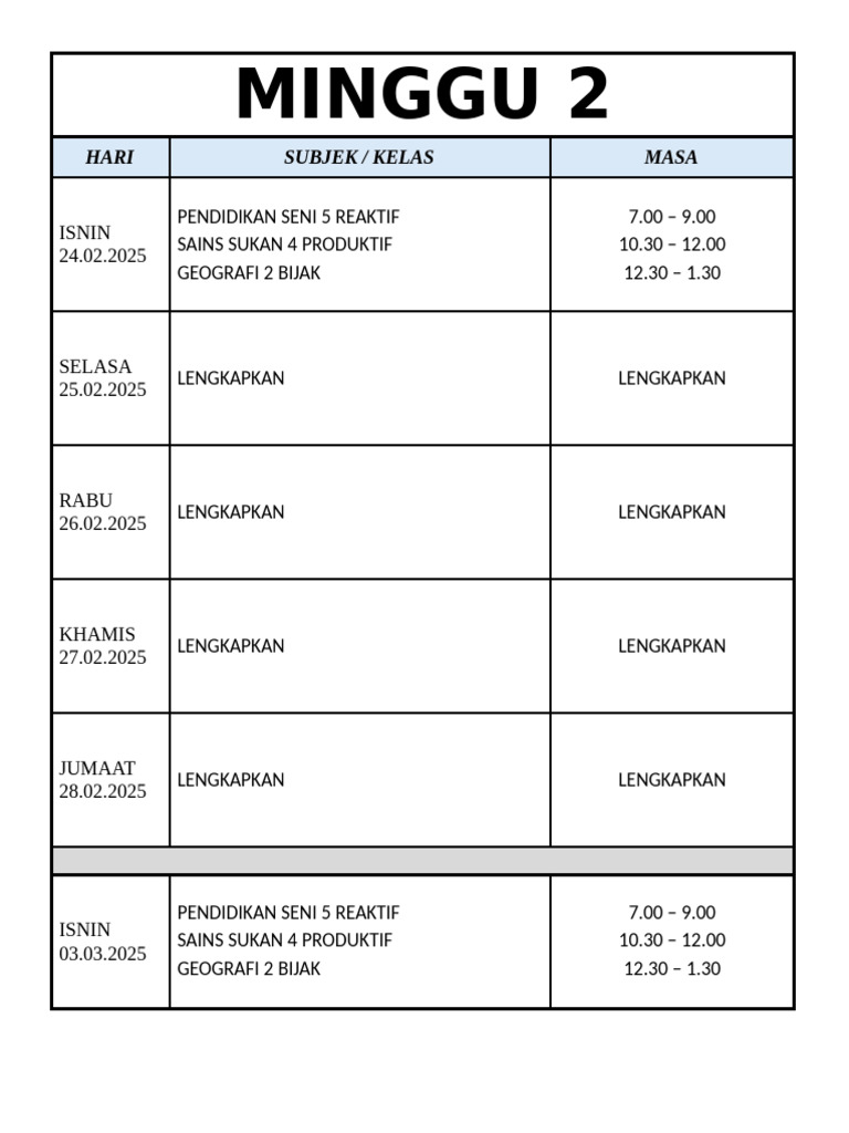 RPH Minggu 2 (Nama Guru) | PDF