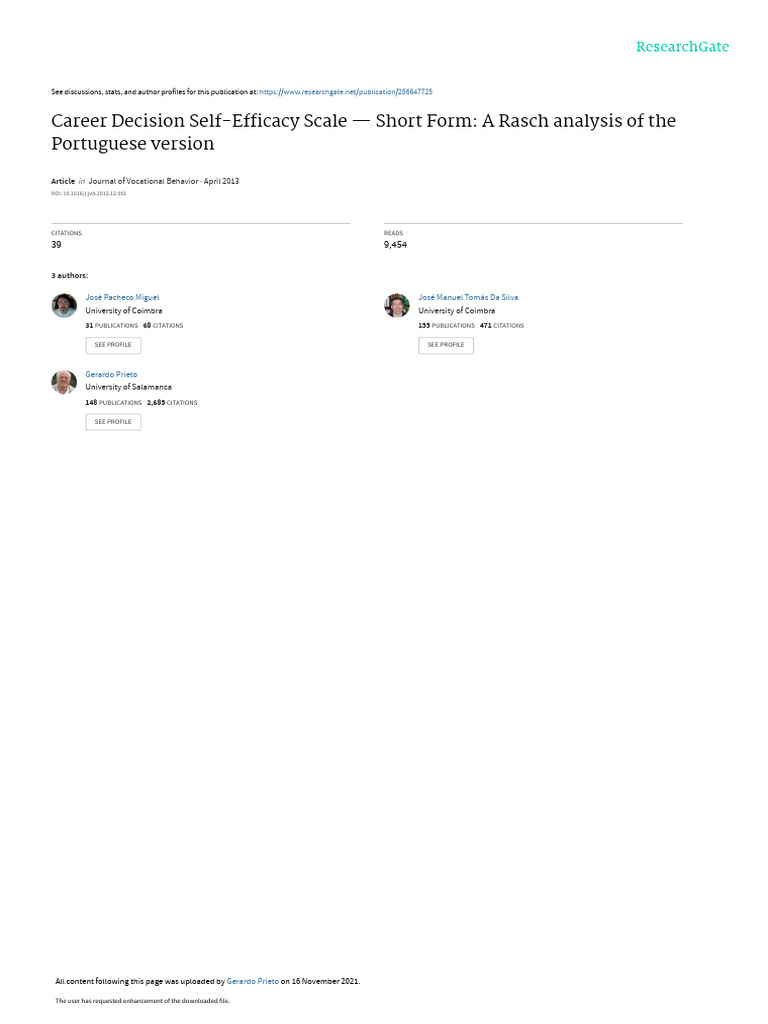 Career Decision Self-Efficacy Scale - Short Form: A Rasch Analysis of The Portuguese Version ...