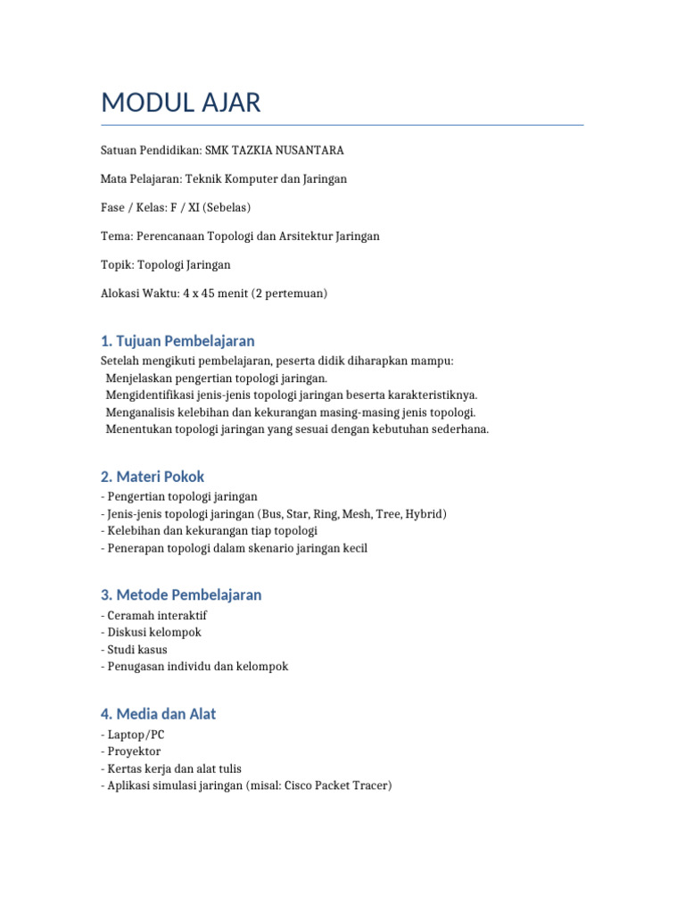 Modul Ajar TJKT Topologi Jaringan | PDF