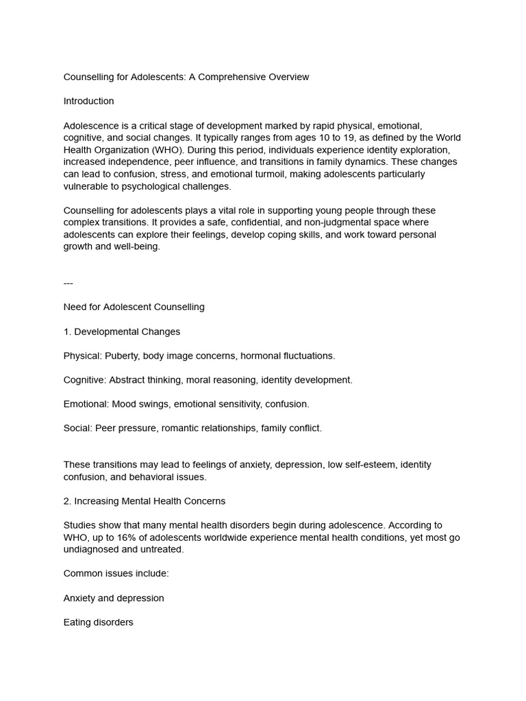 Adolescent Counselling: Key Insights and Techniques | PDF | Adolescence ...
