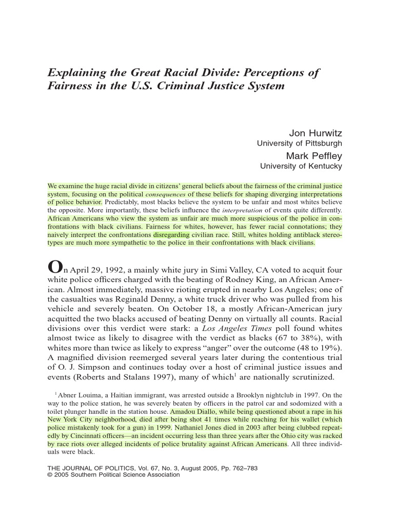 Great Racial Divide in Criminal Justice | PDF | Stereotypes | Experiment