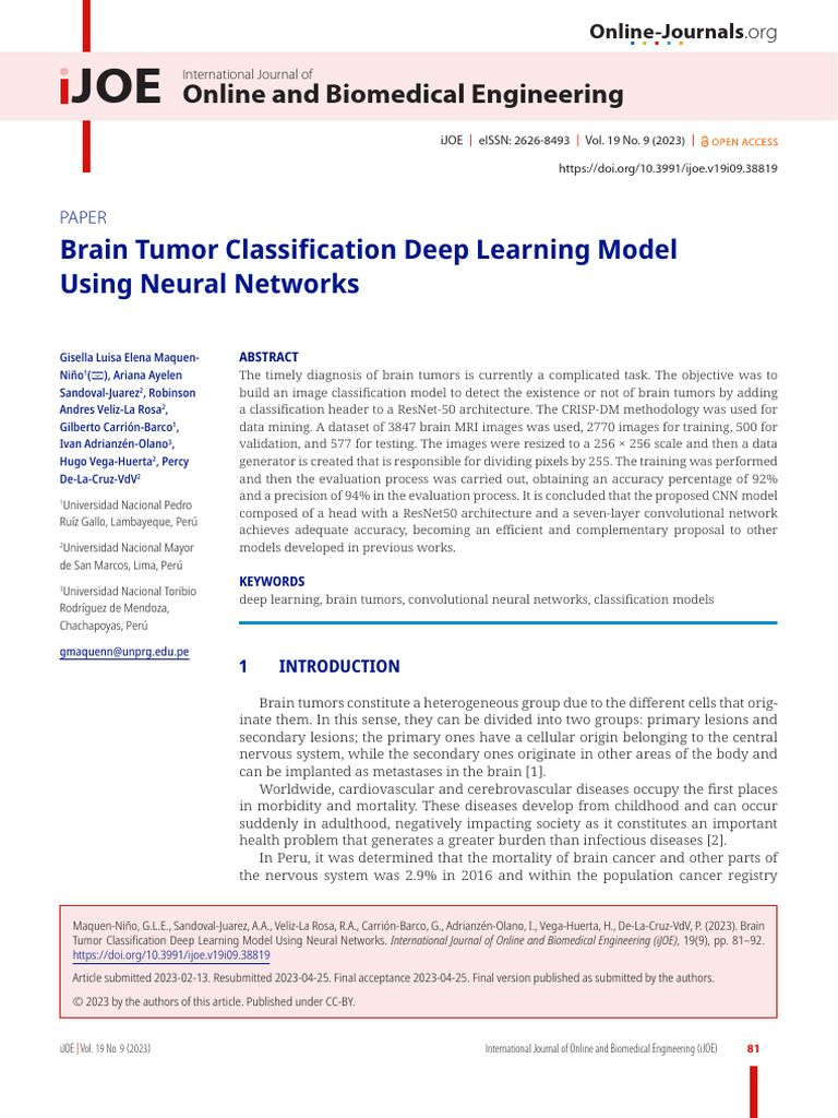 Brain Tumor Classification Deep Learning Model Usi | PDF | Deep ...