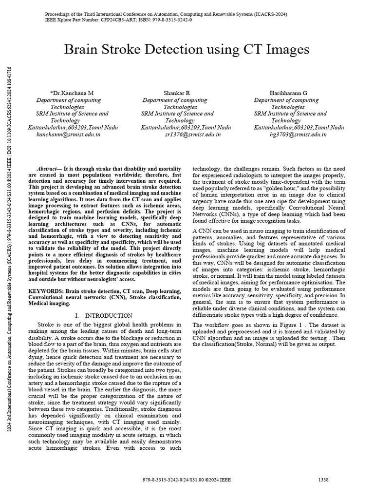 Brain Stroke Detection Using CT Images | PDF | Stroke | Image Segmentation