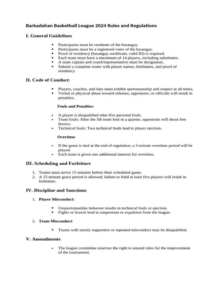 Barkadahan Basketball League 2024 Rules | PDF