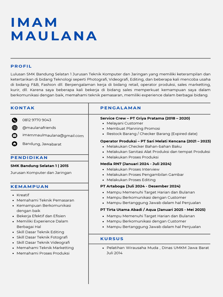 CV Imam Maulana 2025 | PDF