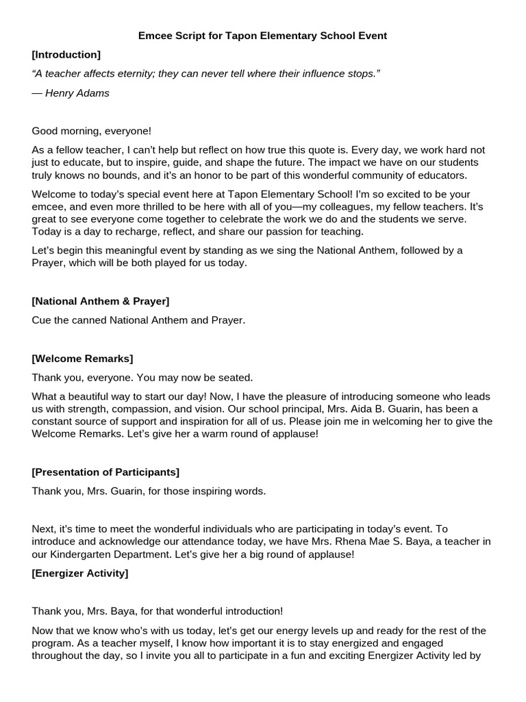 Emcee Script For INSET 2024 November | PDF