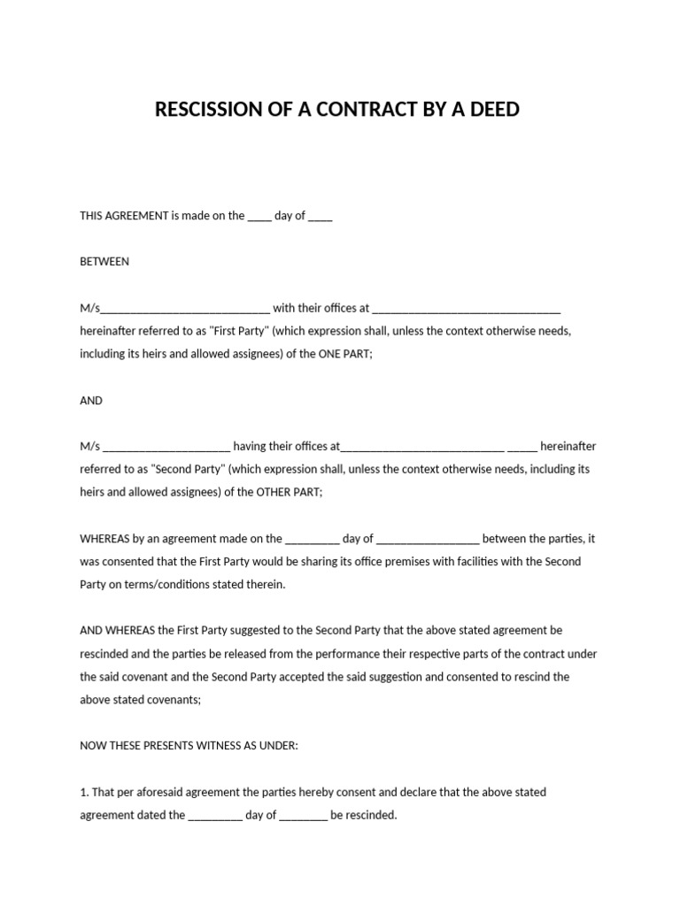 Rescission of A Contract by A Deed | PDF
