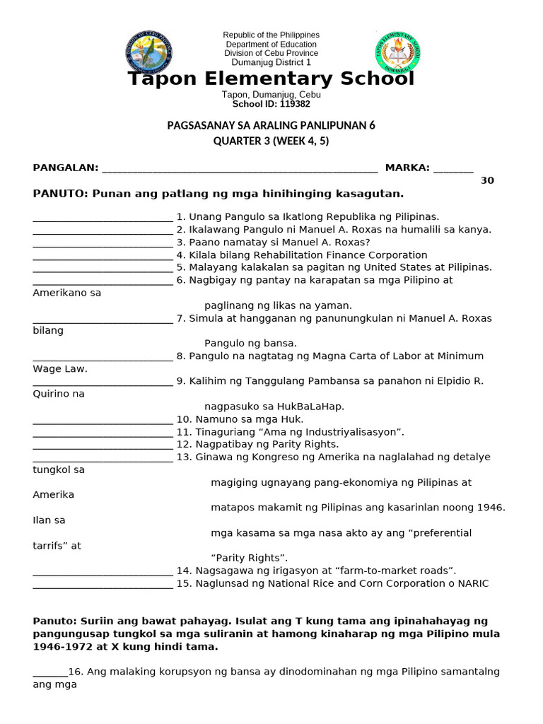 Q3 Written Performance Task in AP 6 Week 4 and 5 | PDF