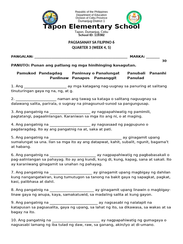 Q3 Written Performance Task in FILIPINO Week 4 and 5 | PDF