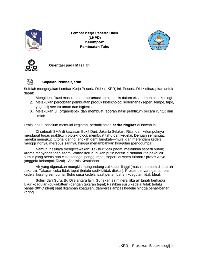 LKPD - Bioteknologi - Tahu Logo SMA 26 | PDF