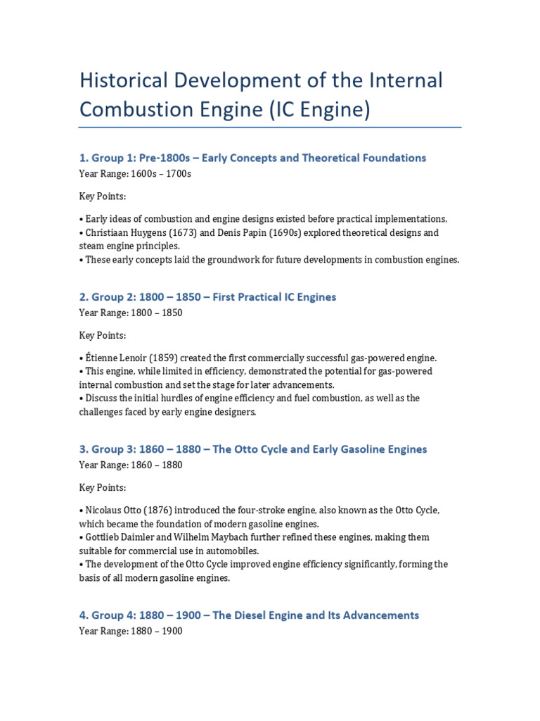 Timeline of Internal Combustion Engine Development | PDF | Engines | Car