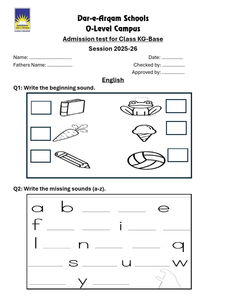 Assessment For KG Base 1 | PDF