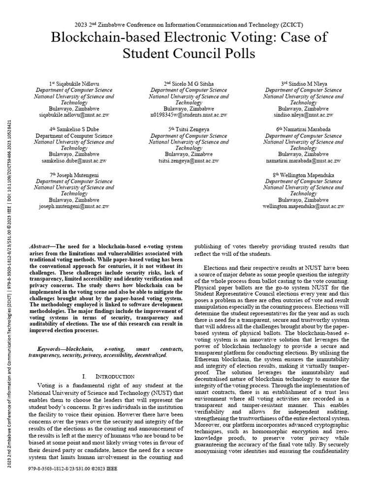 Blockchain-Based Electronic Voting Case of Student Council Polls | PDF ...